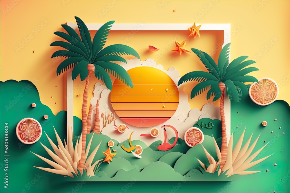 Abstract summer concept in papercut style in 8K created with generative ...