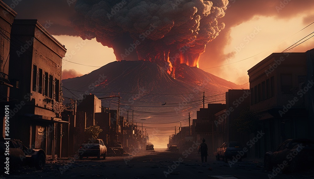 super volcano eruption apocalypse digital art illustration, Generative ...