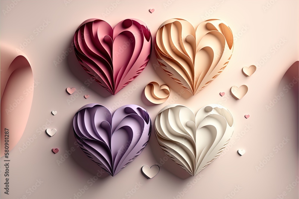 Hearts in papercut style in 8K created with generative ai technology ...