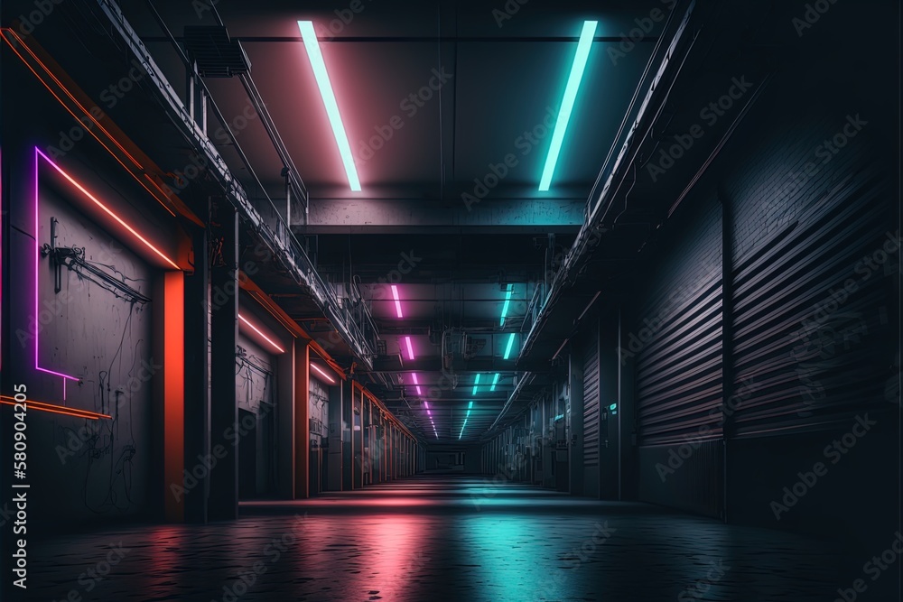 Empty Neon Factory: A Realistic Side View of a Modern Industrial Space ...