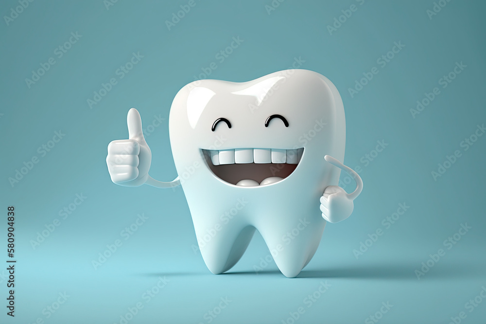3D realistic happy white tooth , Tooth cartoon characters with thumbs ...