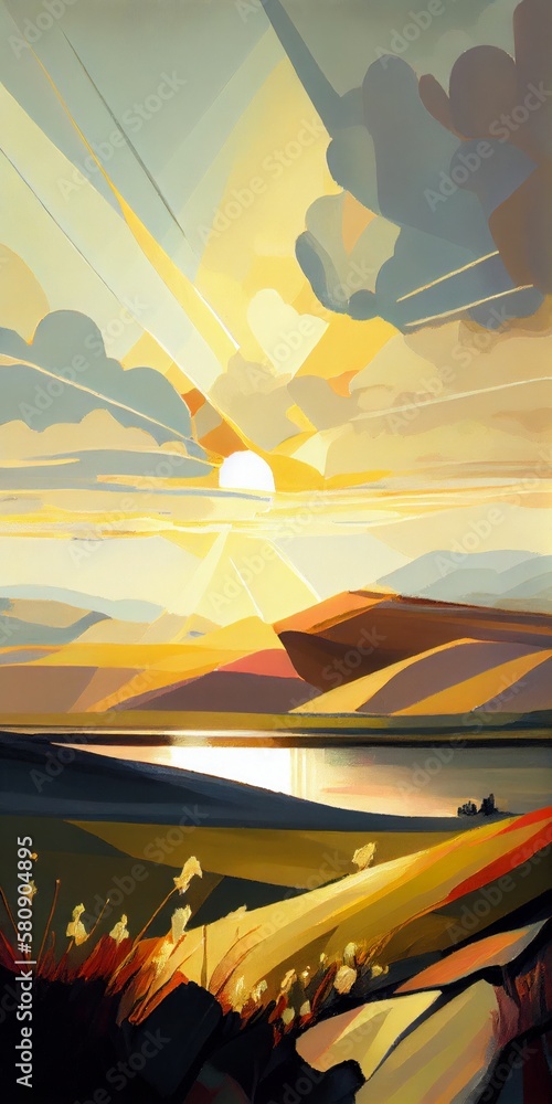 painting sunset body deep large geometric shapes abram lens flare epic ...