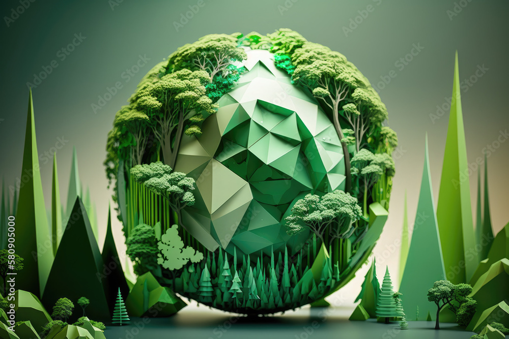 paper art , Green planet Earth of sphere futuristic , Crystal Earth ...