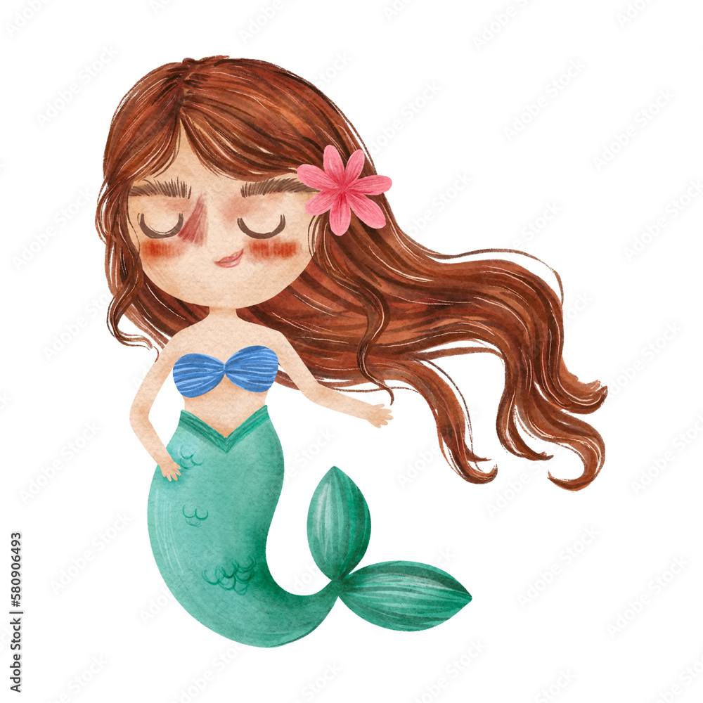 Cute Mermaid illustration watercolor clipart printable kids fashion ...