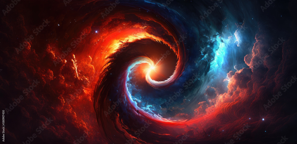 Interdimensional portal rift aurora opening in space over rugged winter ...