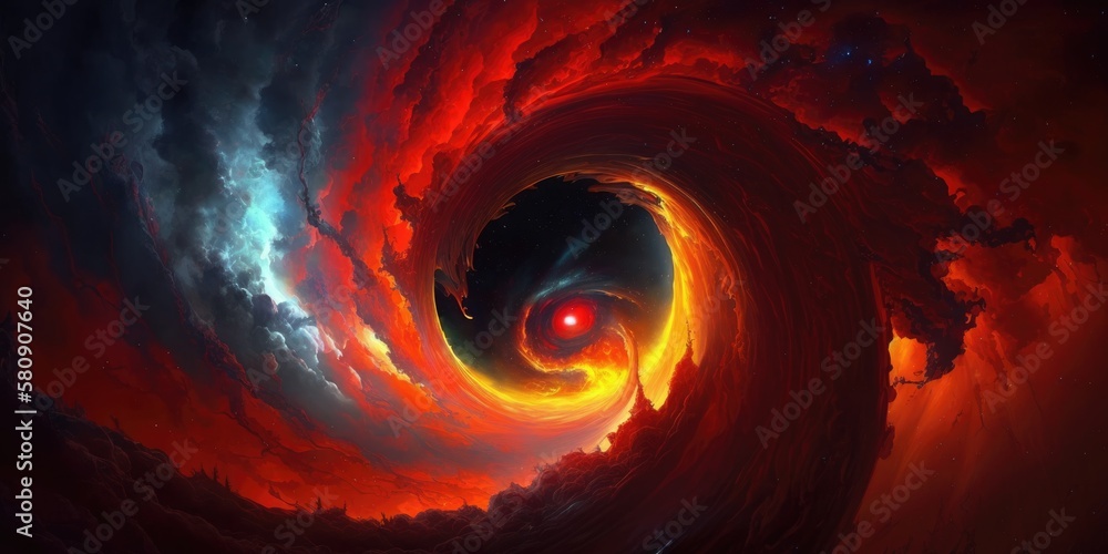 Interdimensional portal rift aurora opening in space over rugged winter ...