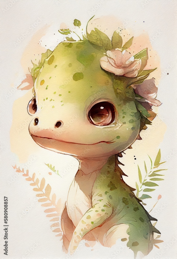 painting lizard flower hair watery doe eyes anime effect fetus ...
