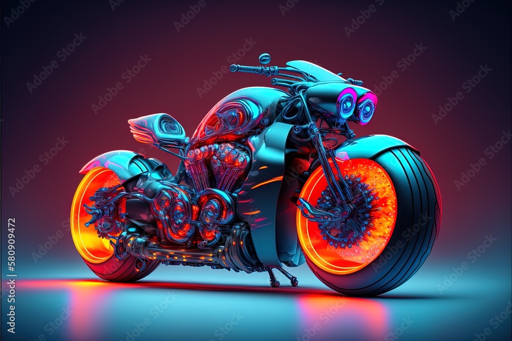 Futuristic Glass Motorcycle with Massive Wheels in Dynamic Red and Blue ...