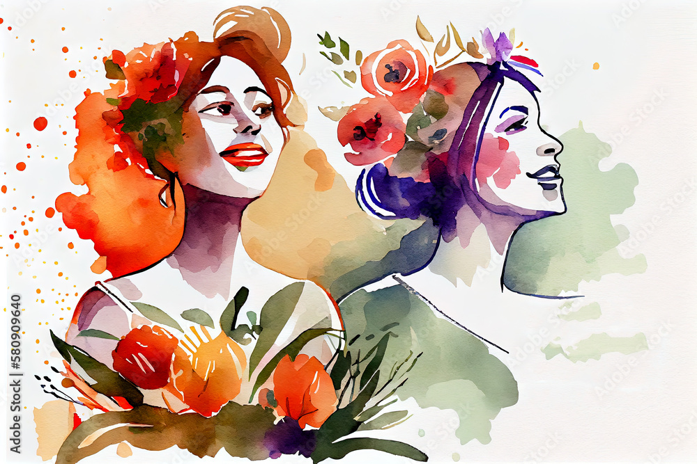 Drawing of women feminists in gouache. Generative AI, Generative, AI ...