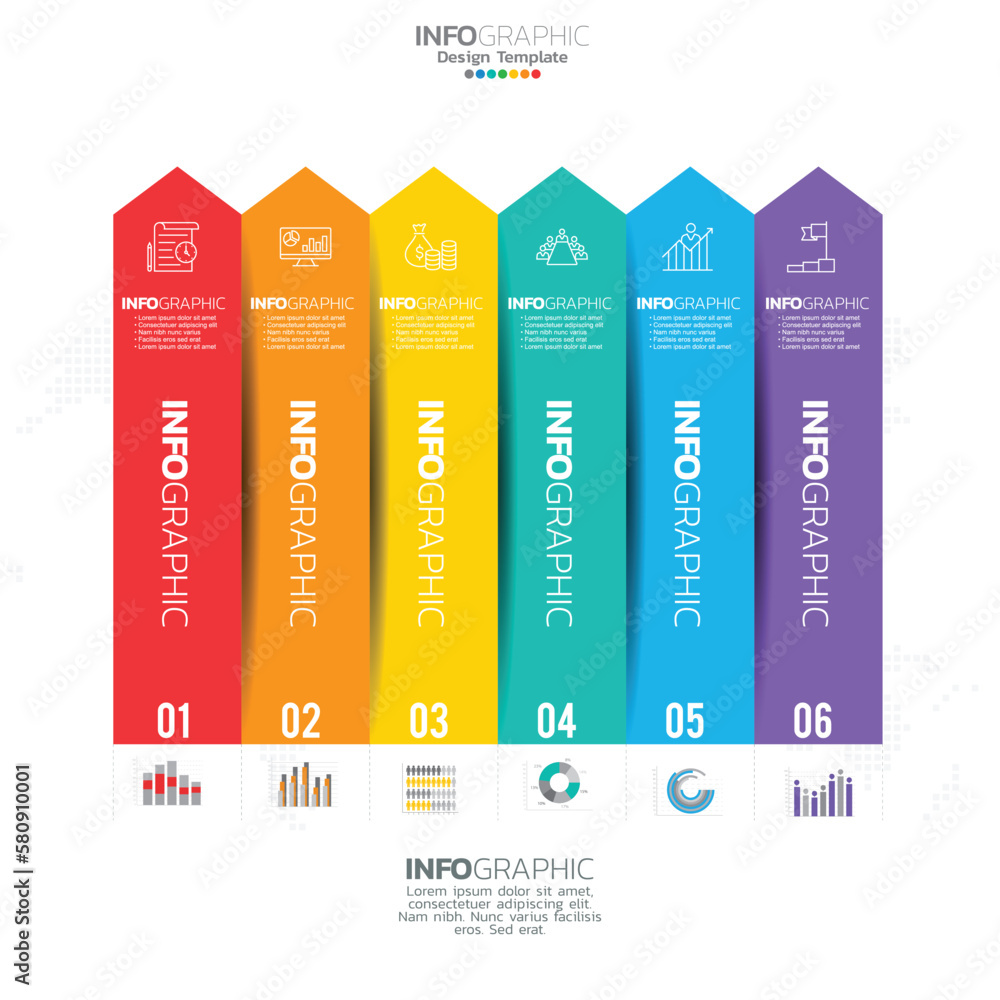 Infographic with 6 steps, options, parts, steps and processes. Stock ...