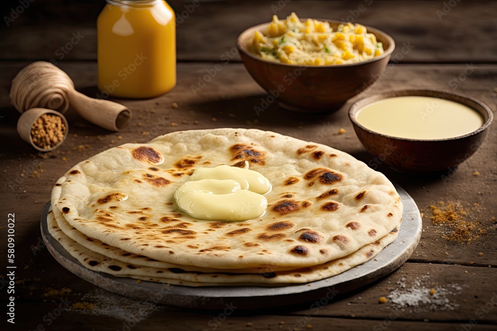 Aloo paratha, a traditional Indian dish, is a flatbread stuffed with ...