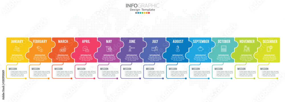 Infographic with 6 steps, options, parts, steps and processes. Stock ...