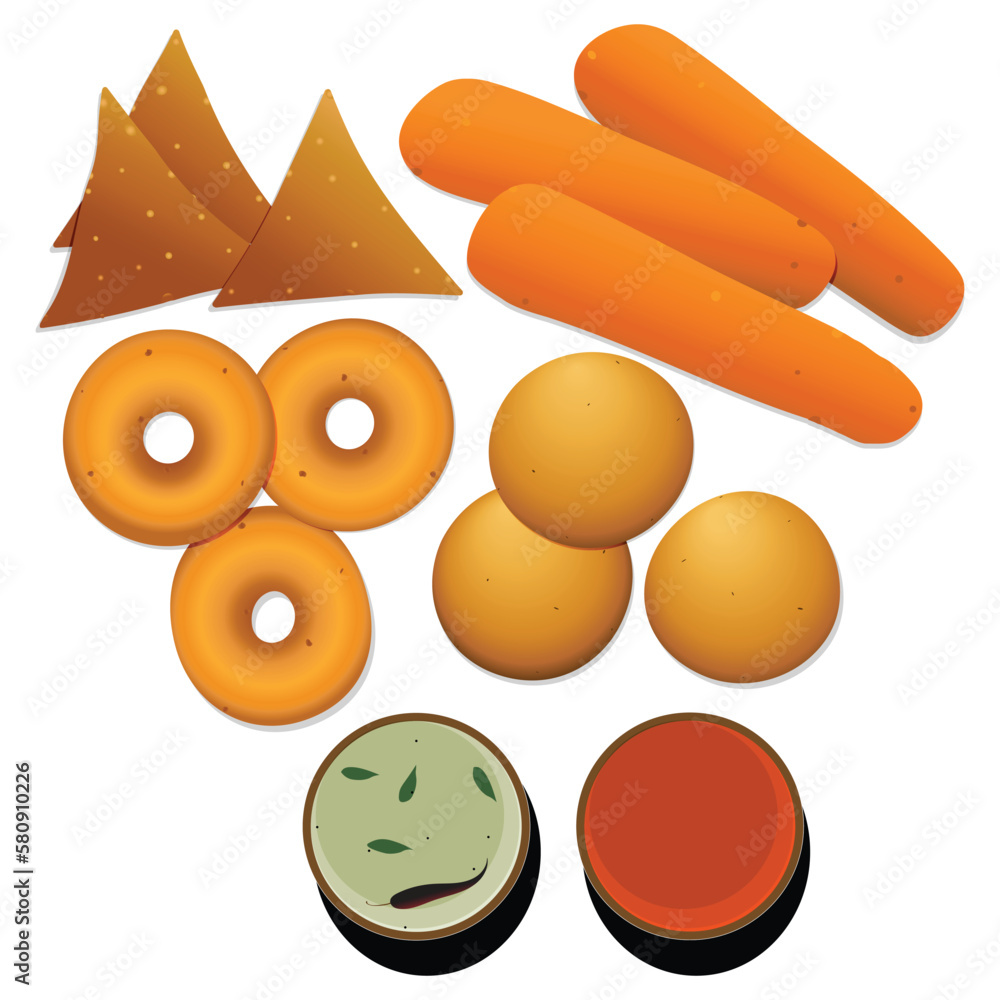 group of south Indian famous tea time snacks are vada, samosa, banana ...