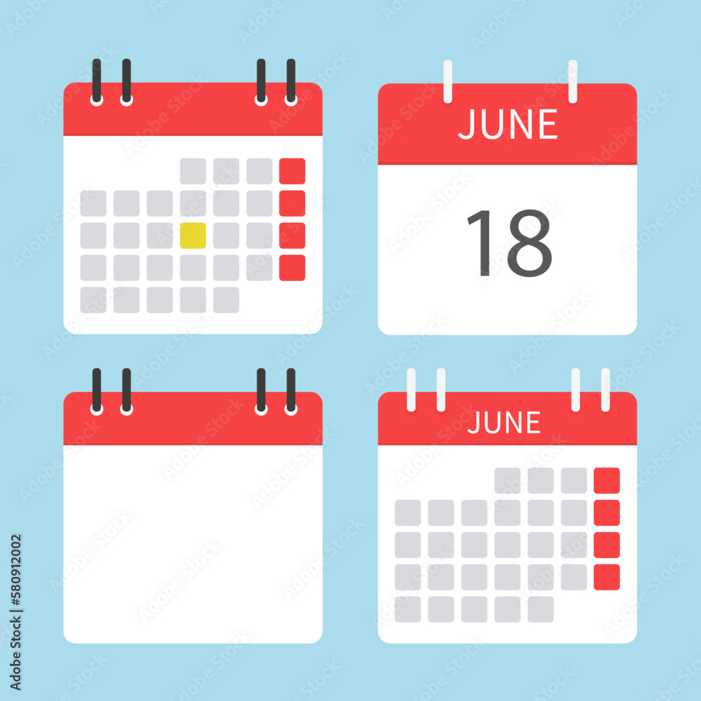 Four different calendar icons. June calendar. Calendar to tear off ...