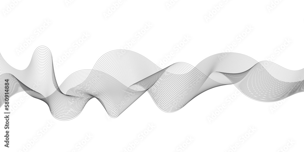 Abstract grey wave lines on transparent background. Digital frequency ...