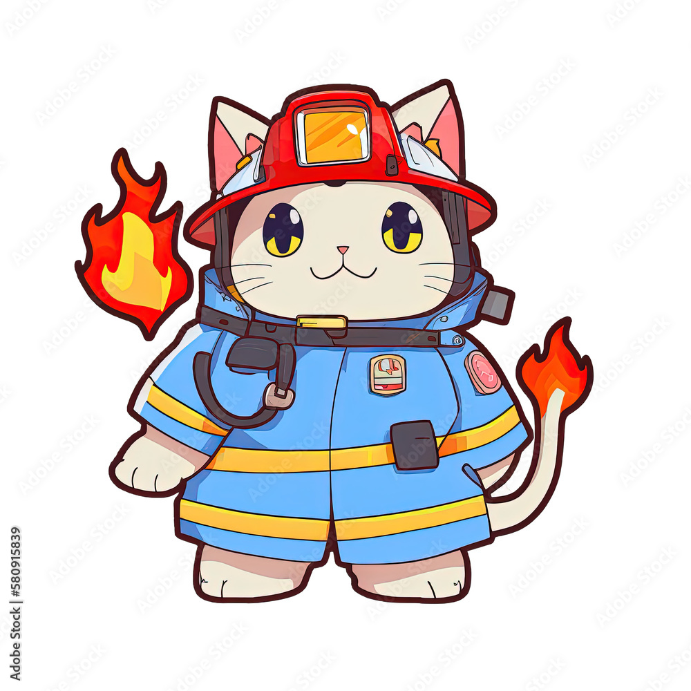 Kitten cat firefighter, generated AI, generated, AI Stock Illustration ...