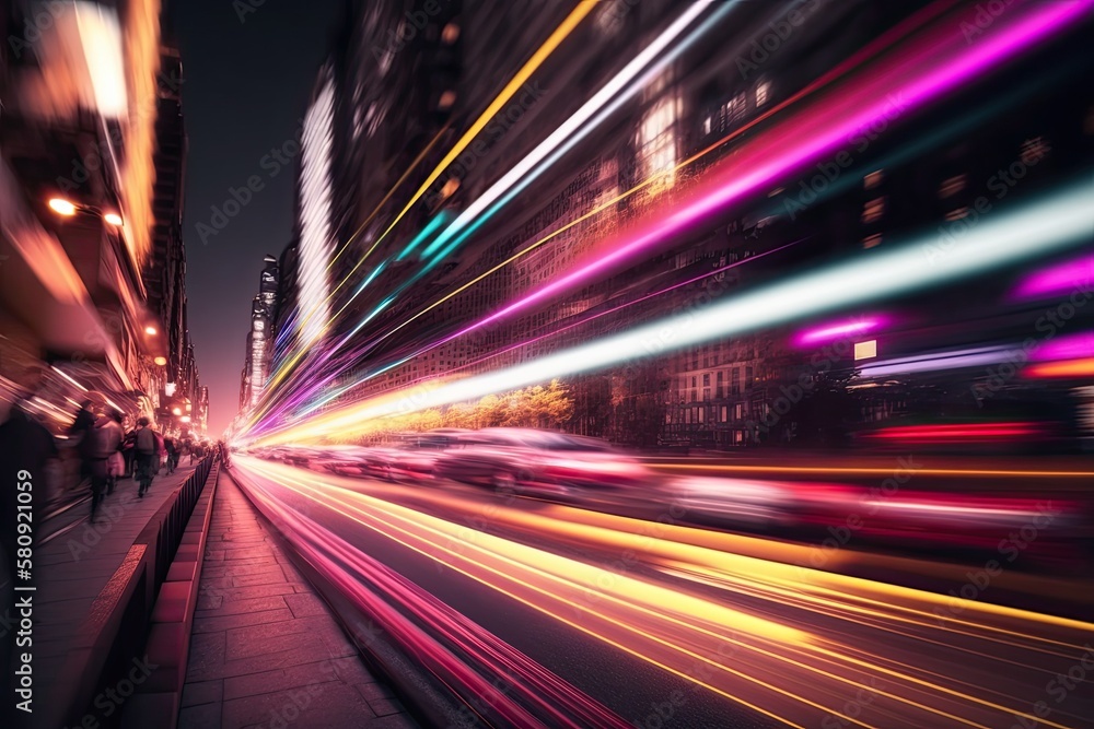 High speed data neon moving fast into smart city. Technology background ...