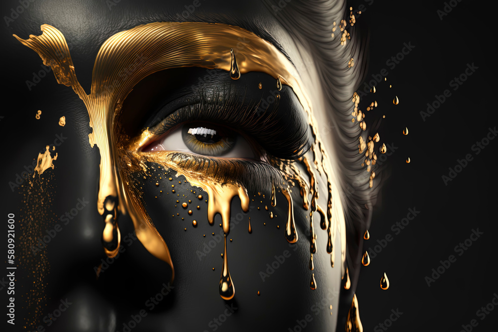 a woman covered in black with her hand on her face around her eye with ...