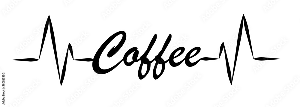 coffee logo with heart pulse, heart rhythms from coffee. Vector logo ...