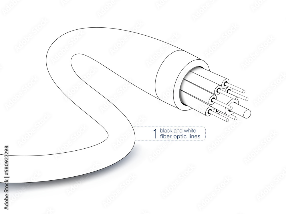 Fiber Optic Electronic Cable Optical fiber black and white line drawing ...
