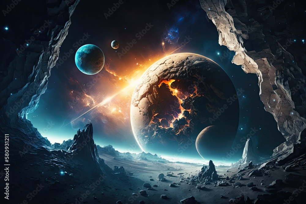 stars, planets, and asteroids. Science fiction and fantasy image of ...