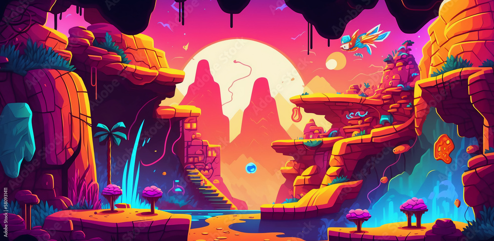 2D mountain platformer level, roguelike, puzzle game, cartooncore ...