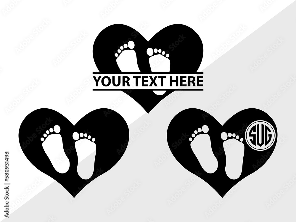Baby Feet Monogram, Baby Feet Silhouette, Baby Feet SVG, Baby Foot ...