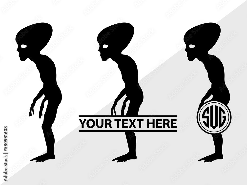 Alien Monogram, Alien Silhouette, Alien SVG, Ufo Svg, Alien Face Svg ...
