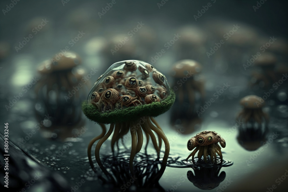 Invasion of hundreds tiny pygmy alien cthulhu mushroom swamp creatures ...