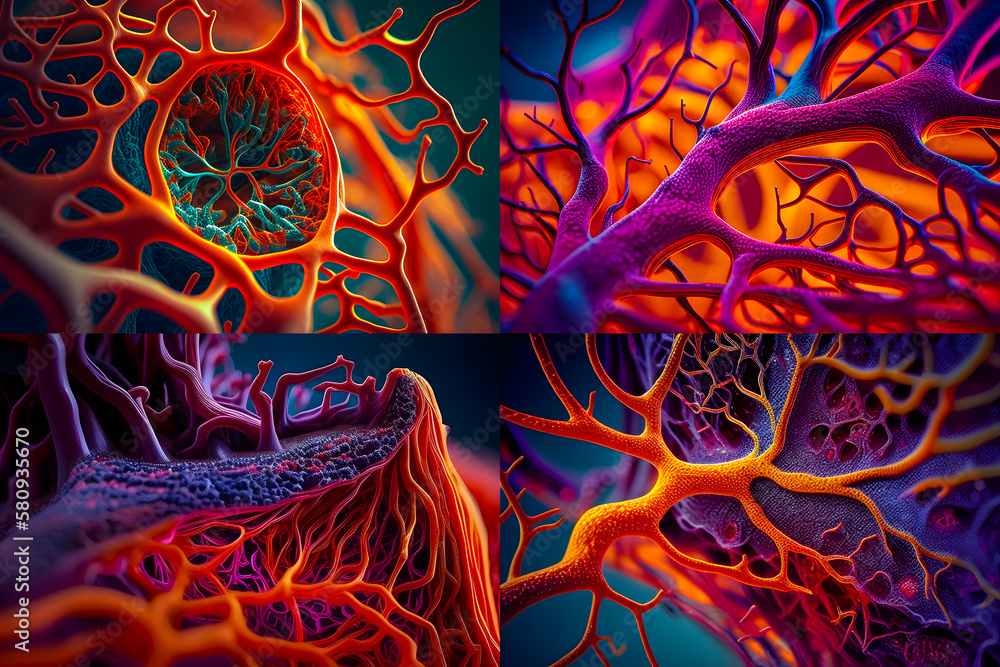 Macro view illustration of abstract blood vessels, capillaries, veins ...