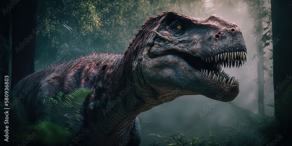 Tyrannosaurus rex in the jungle (T-Rex) AI-Generated Stock Illustration ...