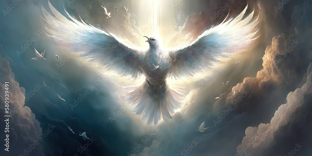 I saw the Holy Spirit descending like a dove from heaven and resting ...
