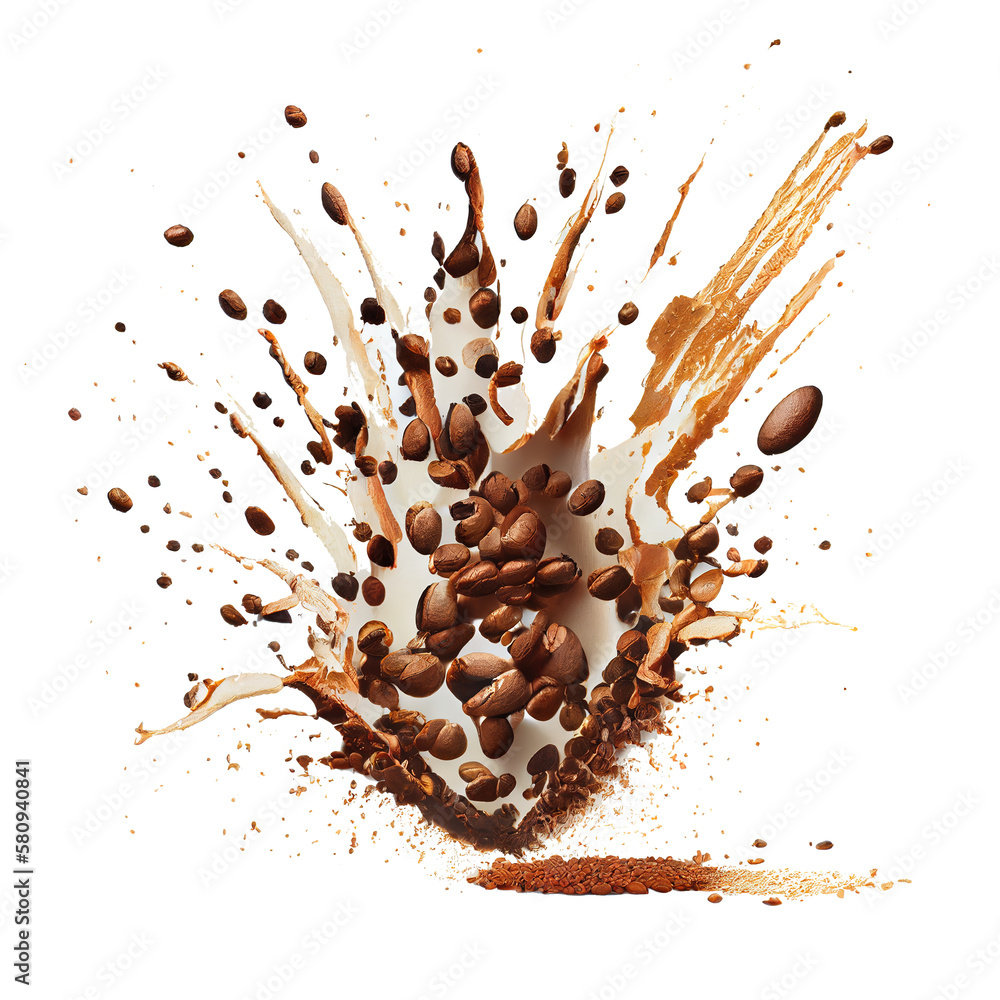 a dynamic coffee bean explosion splash on transparent background Stock ...