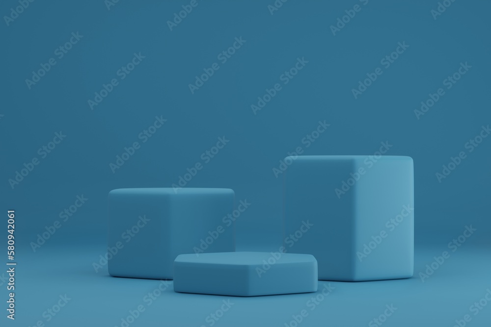 This minimalist-themed 3D render features blue geometric shapes set ...