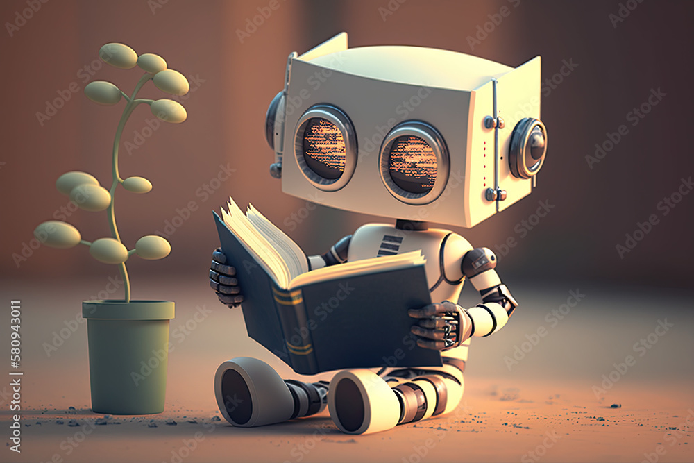 cute Robot child reading a book , Robot education a book, generative AI ...