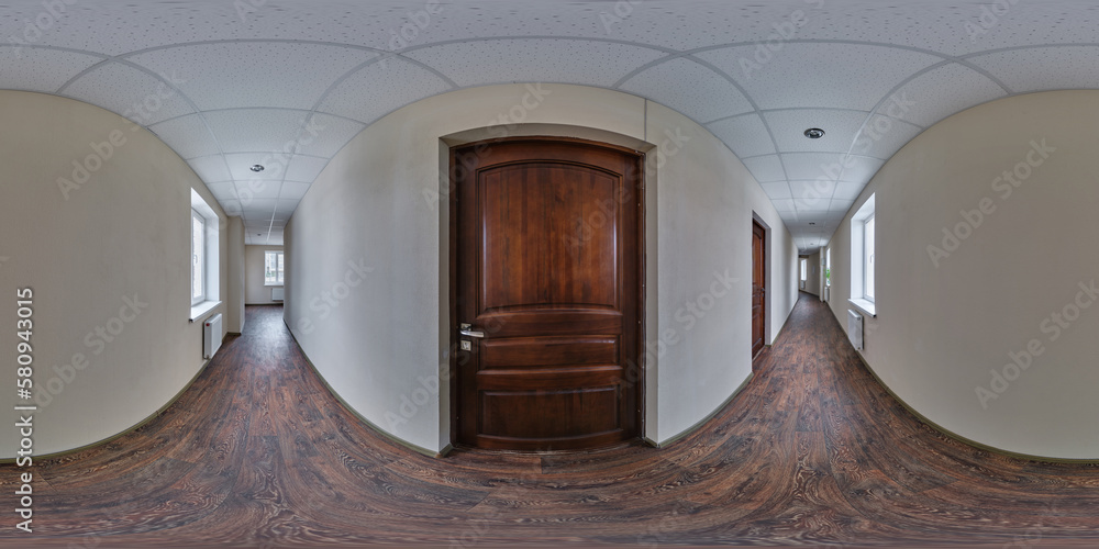 full seamless spherical hdri 360 panorama in interior of long narrow ...