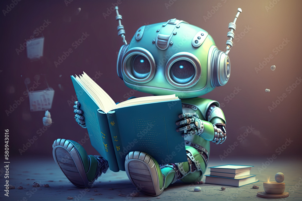 cute Robot child reading a book , Robot education a book, generative AI ...