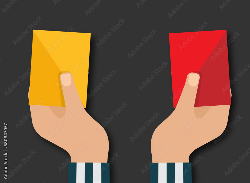 Soccer referee yellow and red card icon flat vector. Football penalty ...