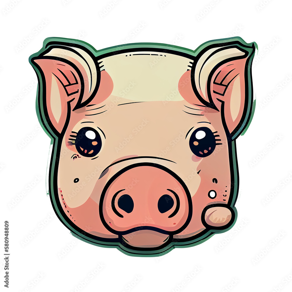 Beautiful Cute pig head kawaii cartoon character illustration ...