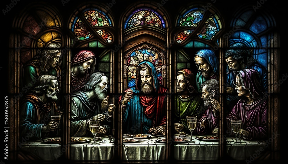 Stained glass window the last supper Generative Ai Stock Illustration ...