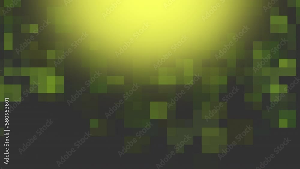 Flying yellow pixels in 8 bit pattern on black gradient, motion ...