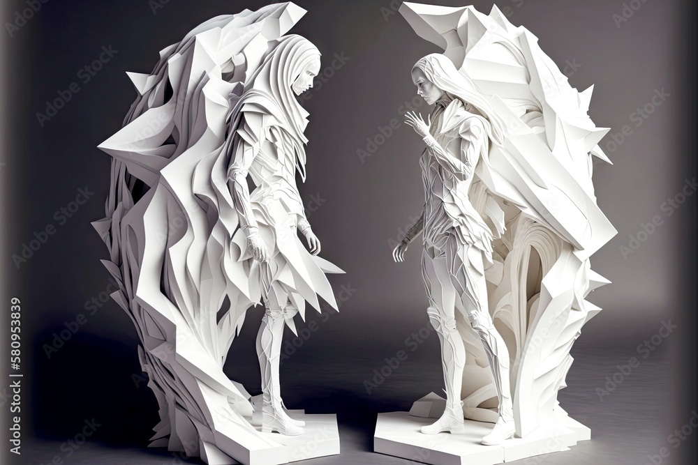 strict static figures in 3d art abstract installations of white color ...