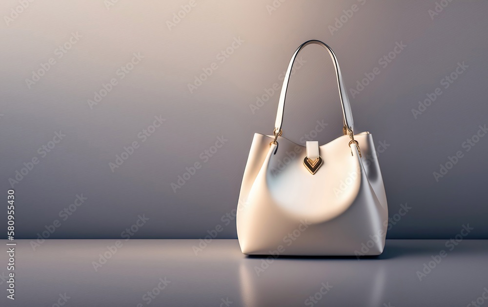 Beautiful trendy smooth youth women's handbag in cream color on a light ...