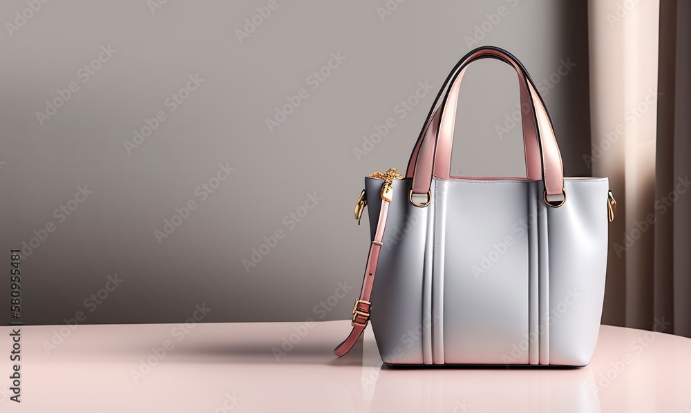 Beautiful trendy smooth youth women's handbag in light grey color on a ...