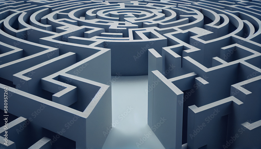 Maze graphics, labyrinth in perspective, Logic challenge. Problem solve concept. AI generative ...
