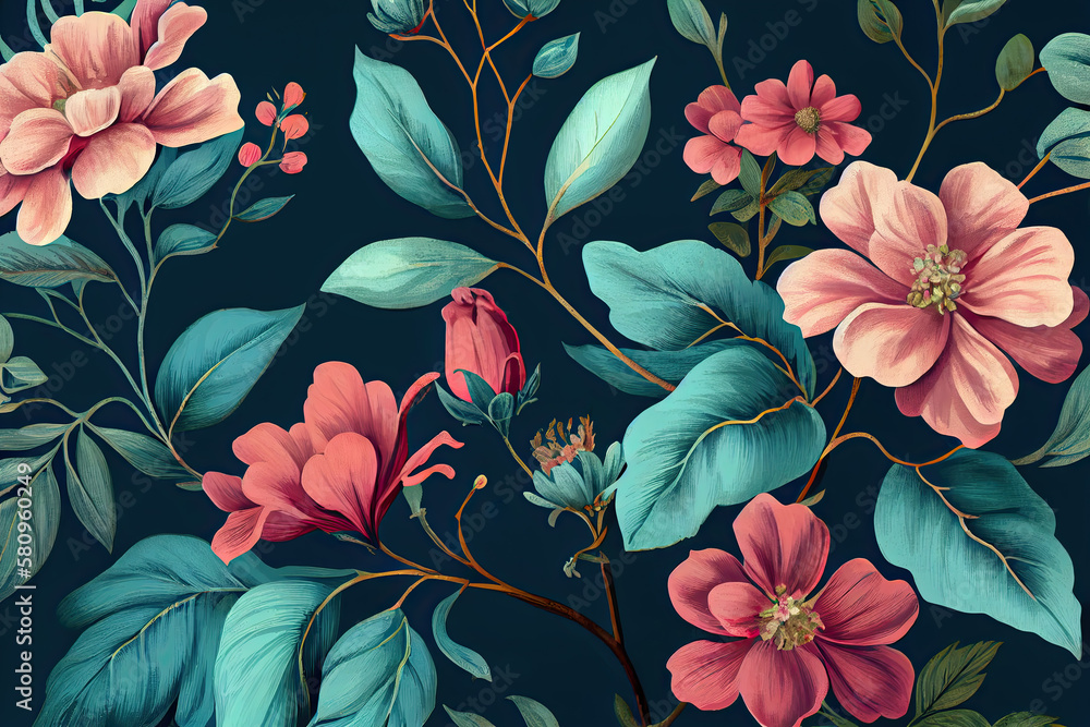 Tropical hd wallpaper, luxury mural, premium texture. Seamless floral ...