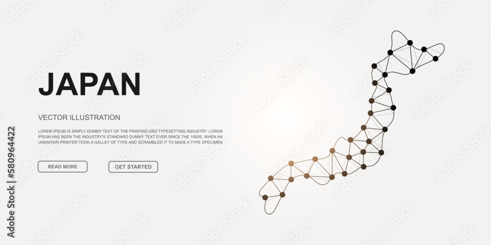 Japan low poly symbol with connected dots for landing page. Japan map ...