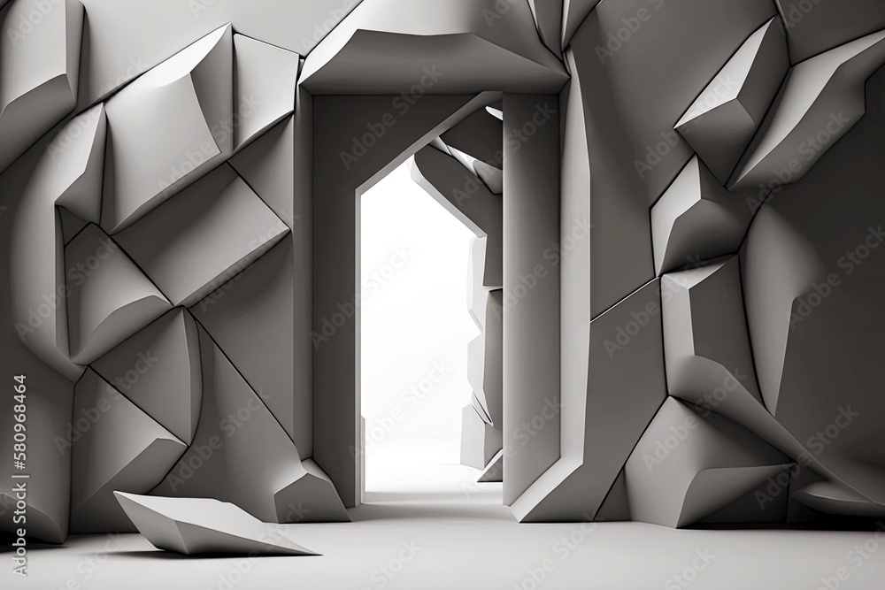 abstract construction with corridor and grey wall background 3d render ...