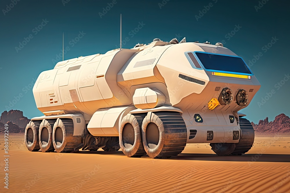 long futuristic cargo truck of future for transport on planet-idea in ...