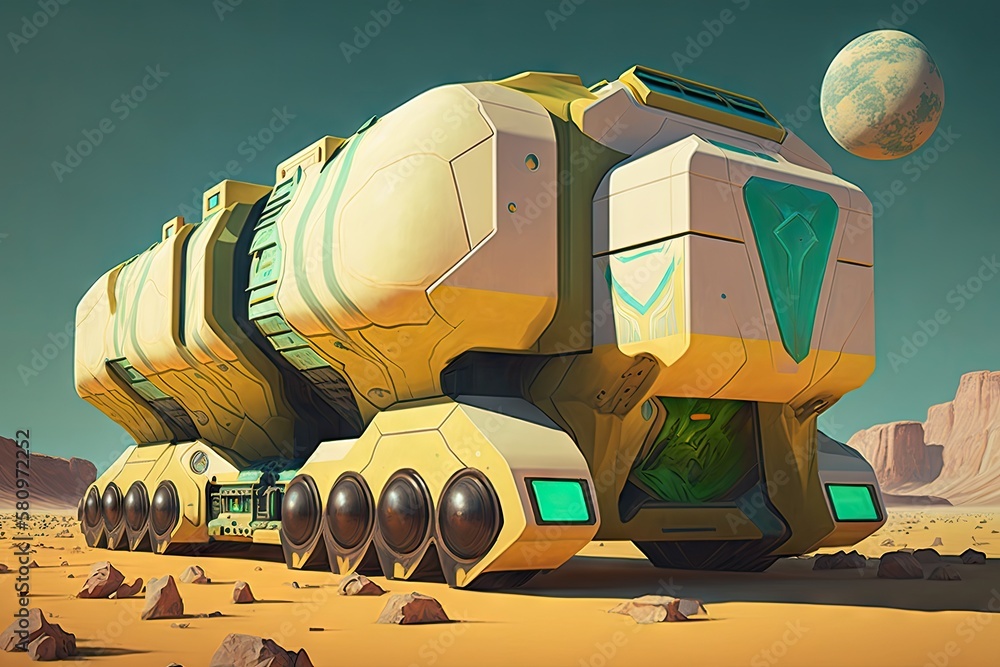 long futuristic cargo truck of future for transport on planet-idea in ...